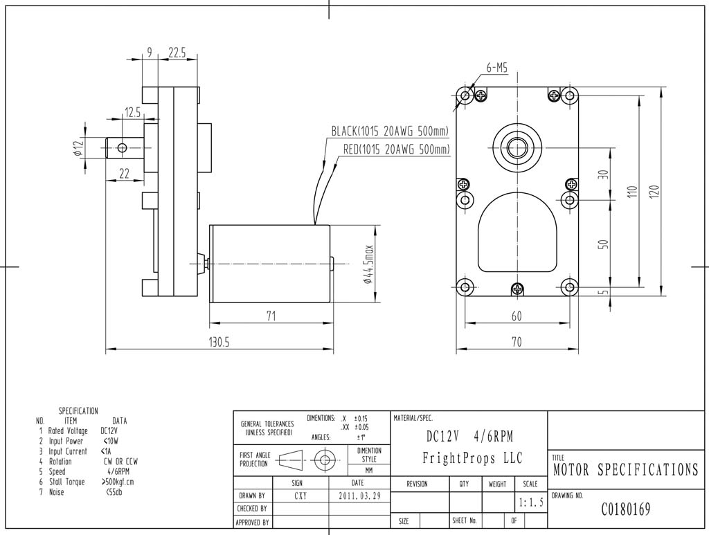 6RPM Fixed Speed High Torque 12VDC Prop Motor Dimensional Drawings ...